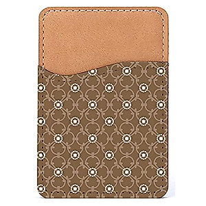 DistinctInk Adhesive Phone Wallet / Card Holder – Universal Vegan Leather Credit Card ID Adhesive Sleeve, Travel Light with Essential Items - Brown & Pink Floral Pattern
