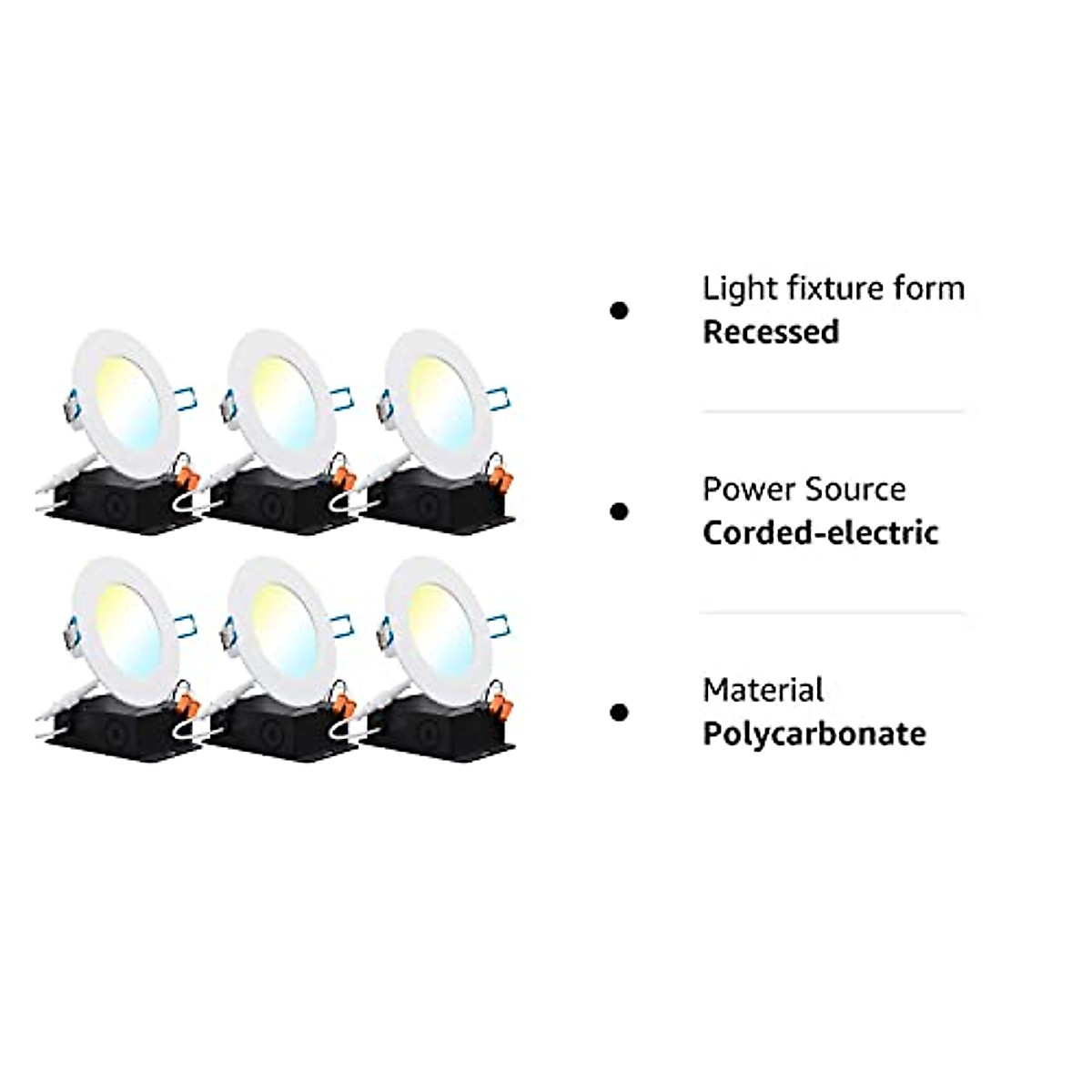Sunco 6 Pack 4 Inch Slim LED Recessed Ceiling Lights, Selectable CCT 2700K/3000K/3500K/4000K/5000K, Dimmable, 10W, Canless with Junction Box - Energy Star ETL T24