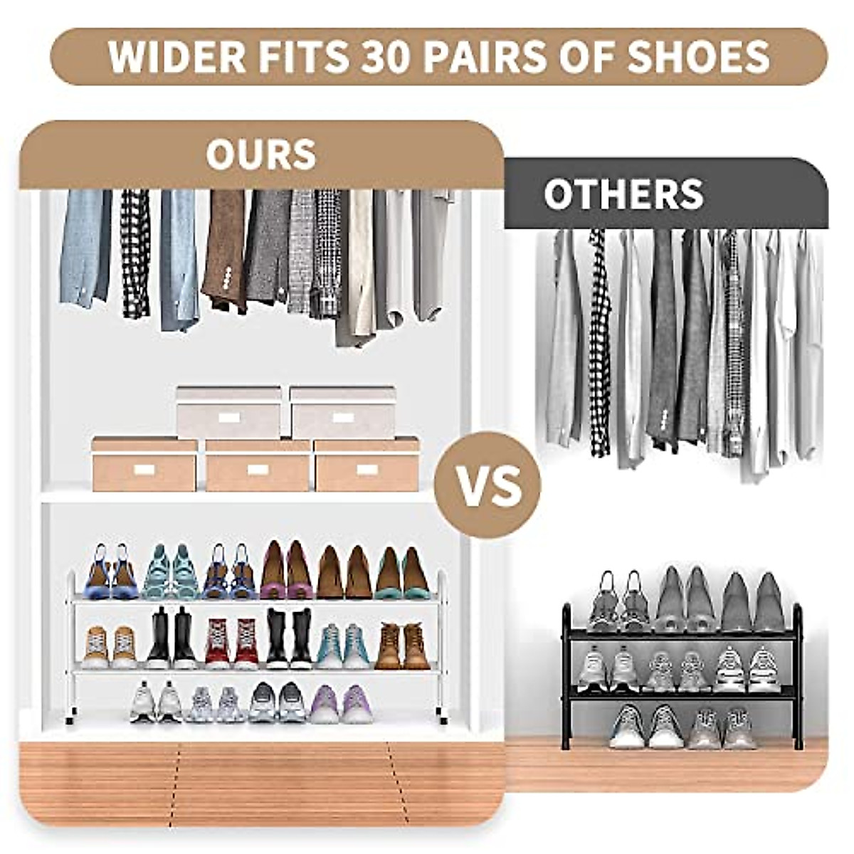 Dicasser 2-Tier Long Shoe Rack Organizer Extra Large Capacity for 18 Pairs,White