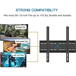 PERLESMITH Fixed TV Wall Mount Bracket, Low Profile Design for Most 26-55 inch LED LCD OLED-4K Flat Screen TVs, Ultra Slim Fixed TV Mount with Max VESA 400x400mm up to 115lbs Fits 16 inch Wood Stud