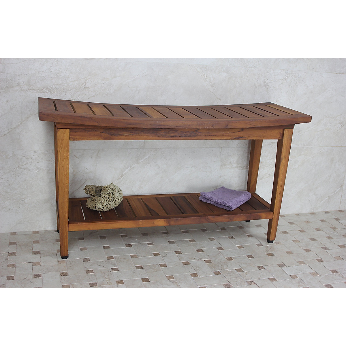 AquaTeak Patented 36" Maluku Teak Shower Bench with Shelf