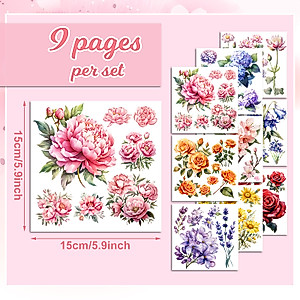 Cysincos Rub on Transfer for Crafts and Furniture,Iron on Transfers Stickers for Wood DIY Craft Supplies (Flowers-9 pcs)