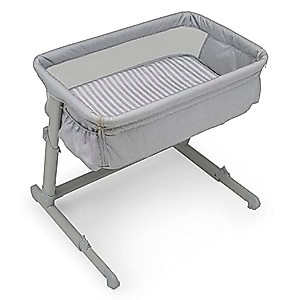 Delta Children babyGap Whisper Bedside Bassinet Sleeper with Breathable Mesh and Adjustable Heights - Lightweight Portable Crib - Made with Sustainable Materials, Grey Stripes