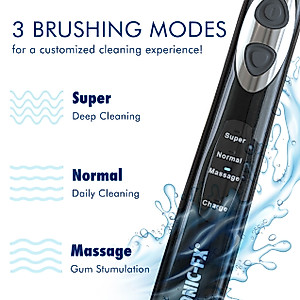 Sonic-FX Solo Electric Toothbrush - 3 Brushing Modes - with Intelligent Auto-Timer, Includes 2 Tooth Brush Heads, and 1 Interdental Head, Rechargeable, Electronic Charging/Storage Base (Black)