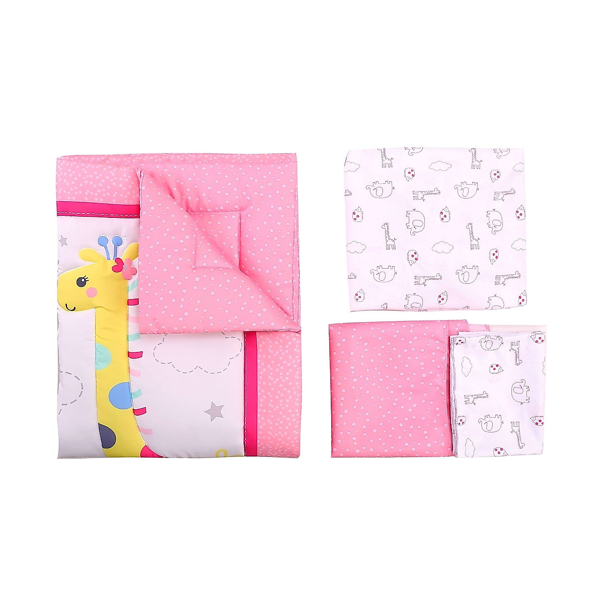 Baby Bees Zoo Safari Crib Bedding Sets for Girls | 4 Pieces Baby Bedding of Crib Sheet, Quilt, Dust Ruffle, Toddler Pillowcase for Standard Size Crib