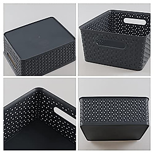 Saedy Plastic Storage Baskets, Deep Grey Basket Bin, 4-Pack