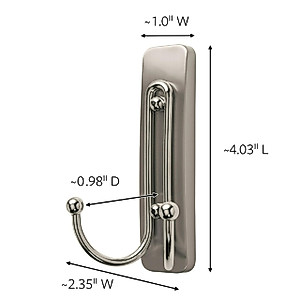 Command Large Wall Hooks, Damage Free Hanging Wall Hooks with Adhesive Strips, No Tools Double Wall Hooks for Hanging Decorations in Living Spaces, 2 Brushed Nickel Plastic Hooks and 2 Command Strips