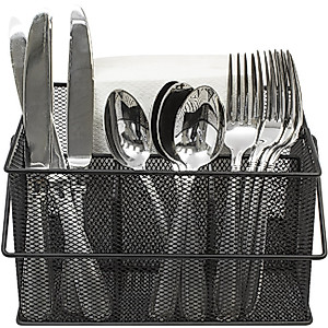 Sorbus® Utensil Caddy — Silverware, Napkin Holder, and Condiment Organizer — Multi-Purpose Steel Mesh Caddy—Ideal for Kitchen, Dining, Entertaining, Tailgating, Picnics, and Much More (Black)