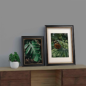 Eitida 11x14 Wood Black Gold 2 Tone Vintage Antique Retro Picture Frame, Museum Grade Off White Mat for 8x10 Photos, Art Display, Real Glass Protection, Wall Hanging, Gold Inner