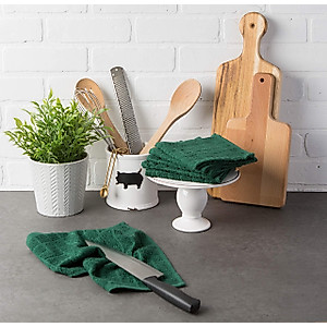DII Basic Terry Collection Solid Windowpane Dishcloth Set, 12x12, Dark Green, 6 Piece