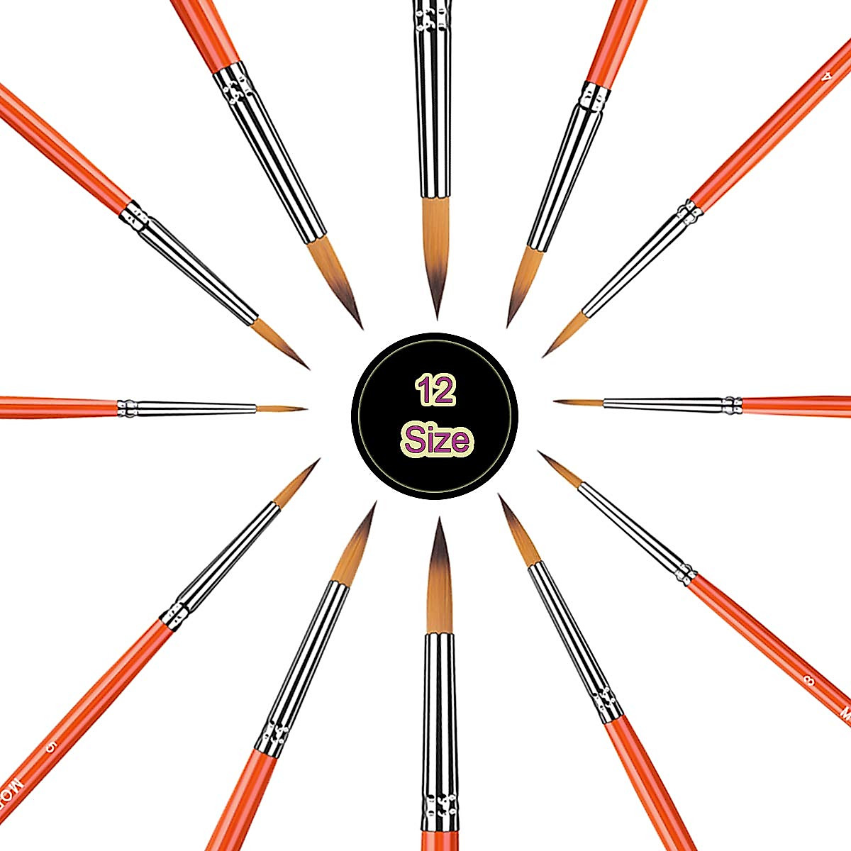 Watercolor Paint Brushes Set - 12Pcs Round Pointed Painting Brush for Acrylic, Gouache, Oil, Artist, Miniature, Model - Short Handle