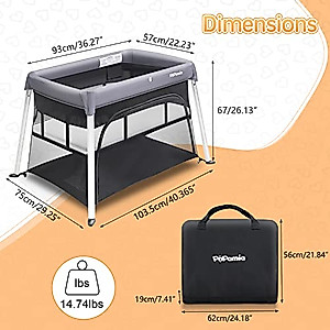 PAPAMIA Travel Crib, 2 in 1 Portable Light Travel Playard, Removable Playard with Comfortable Mattress, Grey