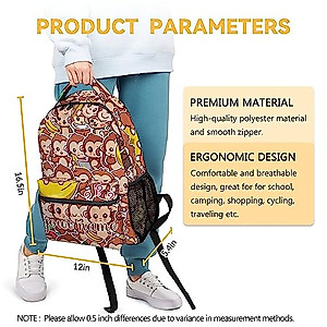 MEETUHONEY Custom Monkey Backpack for Girls Boys, 16" Cute School Bookbag, Cartoon Large Capacity Laptop Bag for Kids Students