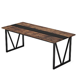 Tribesigns 6FT Conference Table, 70.8W x 31.5D inch Meeting Seminar Table for Office Conference Room, Modern Rectangular Training Table Boardroom Desk with Metal Frame (Rusitc Brown)