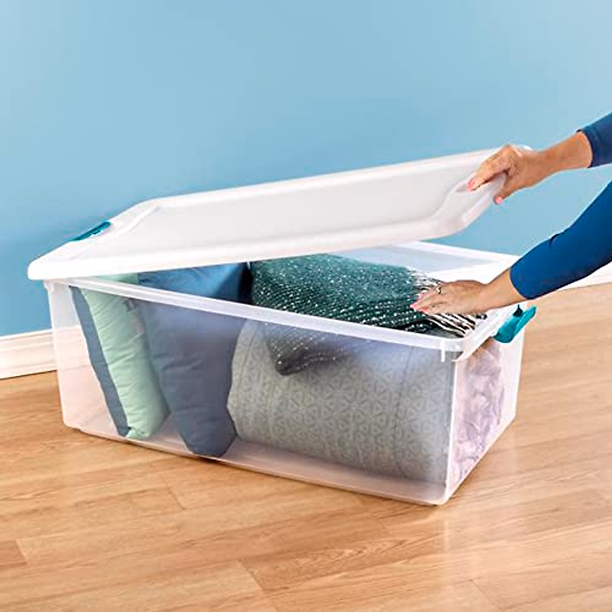 Sterilite 106 Quart Clear Plastic Stackable Storage Container Bin Box Tote with White Latching Lid Organizing Solution for Home & Classroom, 20 Pack