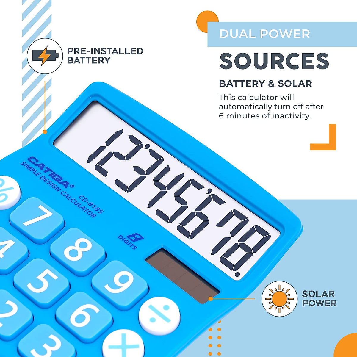 CATIGA Desktop Calculator 8 Digit with Solar Power and LCD Display, Big Buttons, for Home, Office, School, Class and Business, 4 Function Small Basic Calculators for Desk, CD-8185