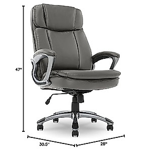 Serta Big & Tall Executive Office Chair High Back All Day Comfort Ergonomic Lumbar Support, Bonded Leather, Opportunity Gray