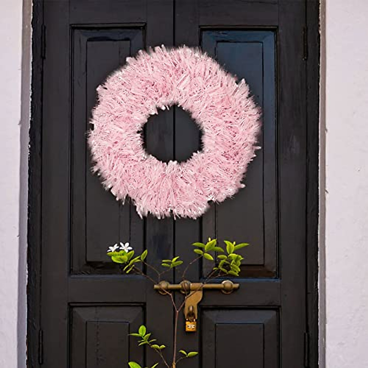 FRAKYEN Christmas Wreath Merry Christmas Garland Holiday Door Wreath Xmas Wreath with Pink Accents for Outdoor Indoor Home Party Décor,12inch