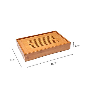 Reservoir Type Bamboo Tea Tray,Chinese Kungfu Tea Table Serving Tray Box for Kungfu Tea Set,Rectangle,14.2"x9.4"x2.4"