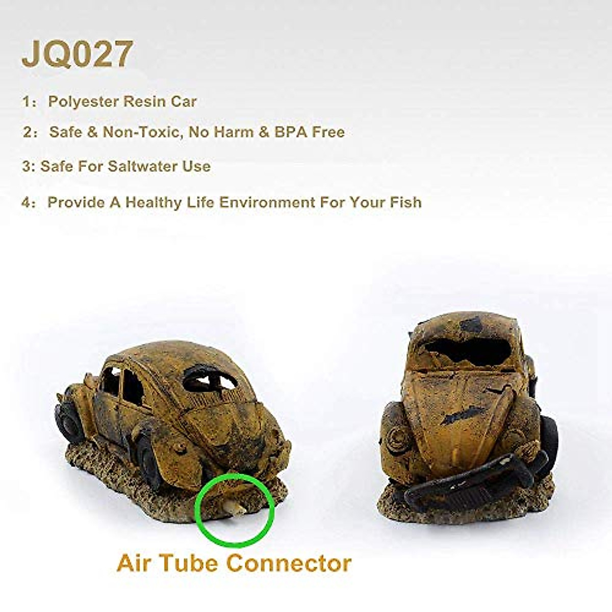 Boxtech Decorations for Aquarium, Aquarium Resin Ornament Decorations, Imitation Car Wreck for Air Bubble Stone Oxygen Pump Fish Tank