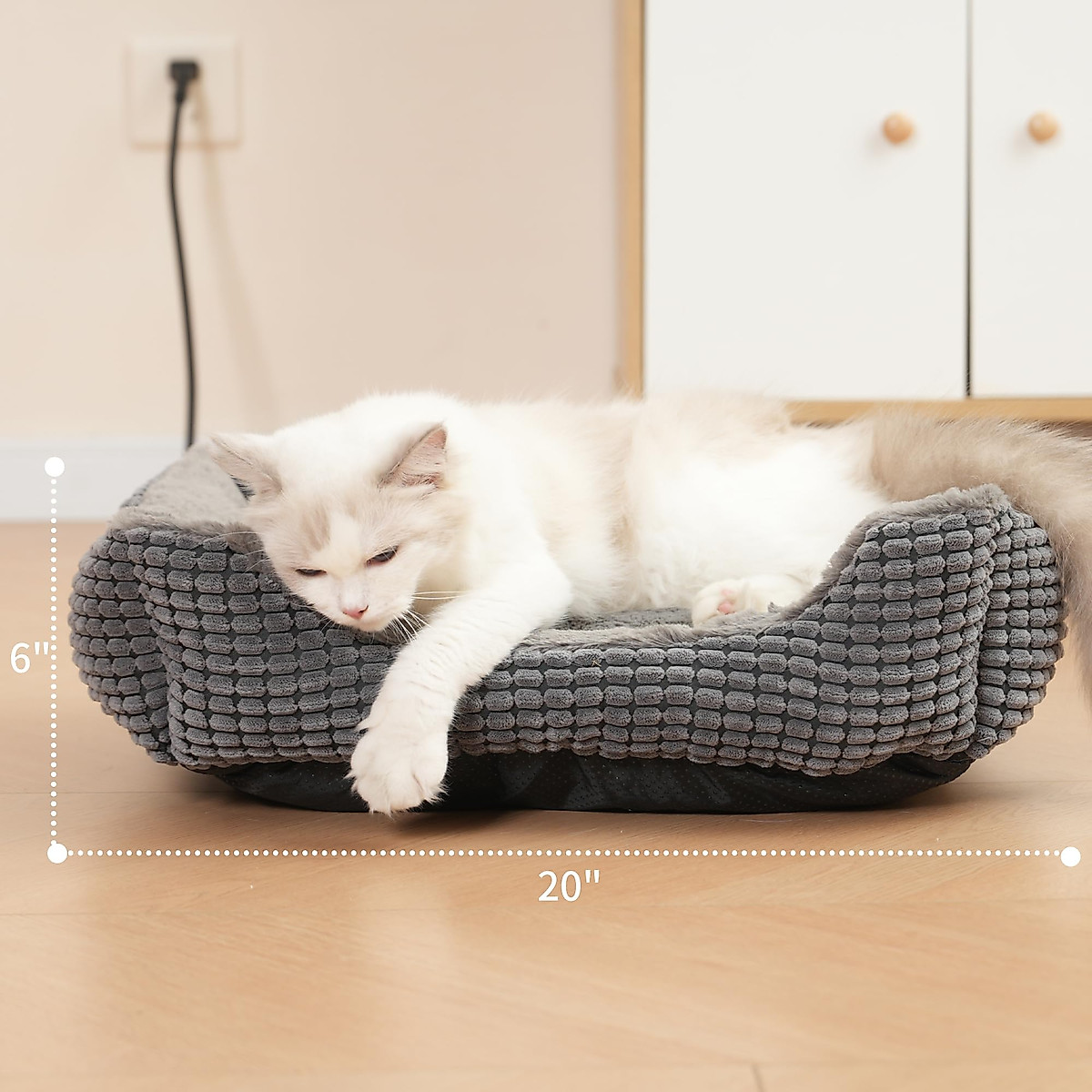 MARUNDA Heated Cats Bed for Indoor Use, Electric Cats Heated Bed Pets Heating Bed for Cats and Small Dogs, Washable Pets Bed with Automatic Heating Pad (23x20x7 Grey)