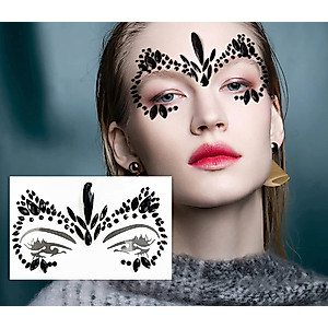 Kotbs Face Jewels, 4-Sheet Black Face Gems Mermaid Face Jewels Festival Sticker, Body Rhinestone Gems Rave Rainbow Face Crystals for Halloween Music Carnival Festival Party Makeup