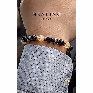 Citrine Crystal Hematite Feng Shui Black Obsidian Wealth Bracelet. Citrine Crystal Beaded Bracelets for Women and Men. 100% Wealth Generator and Lucky Money Attraction, Prosperity, Goals