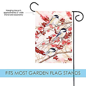 Toland Home Garden 1110443 Chickadees and Berries Spring Flag 12x18 Inch Double Sided Spring Garden Flag for Outdoor House Bird Flag Yard Decoration