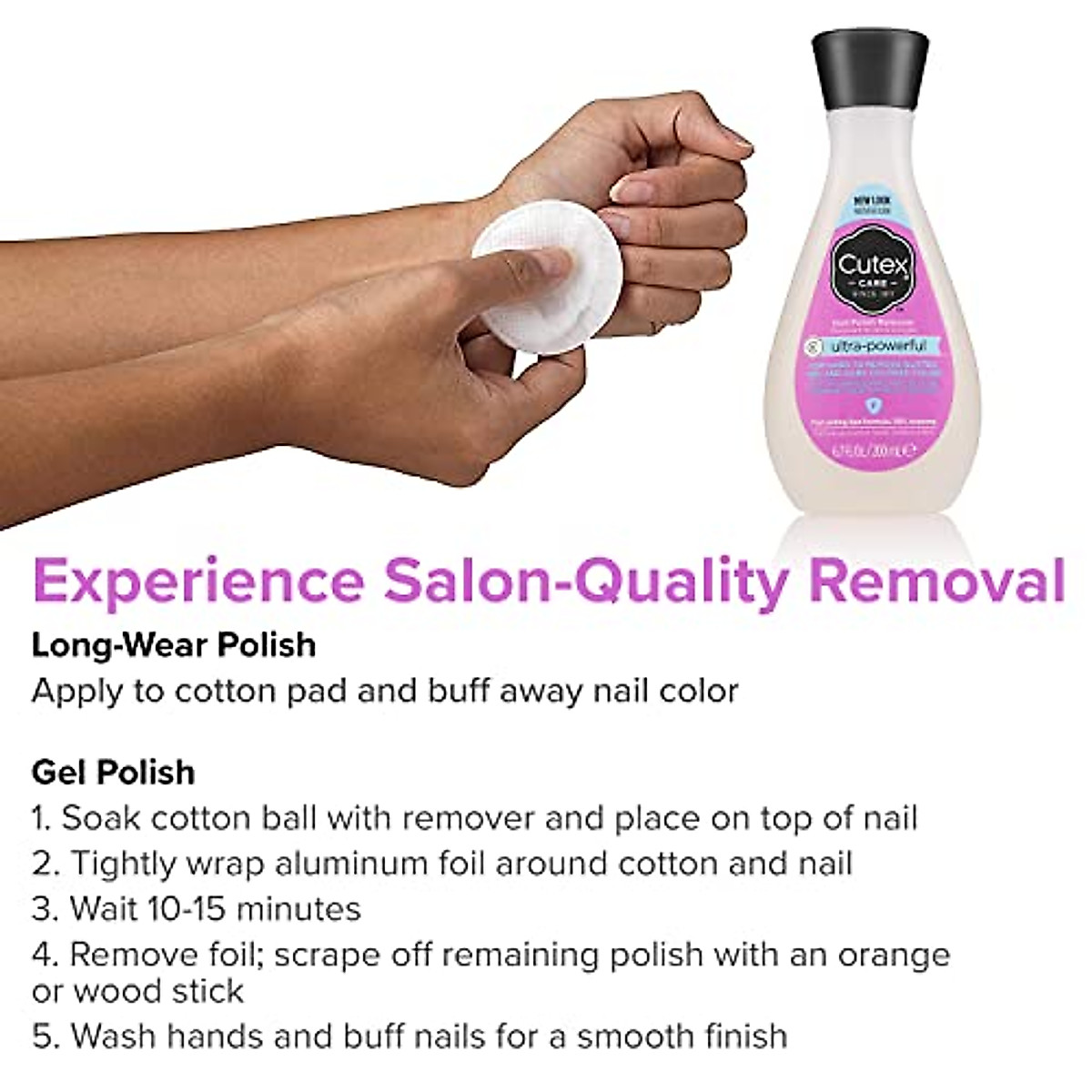 Gel Nail Polish Remover by Cutex, Ultra-Powerful & Removes Glitter and Dark Colored Paints, Paraben Free, 6.76 Fl Oz