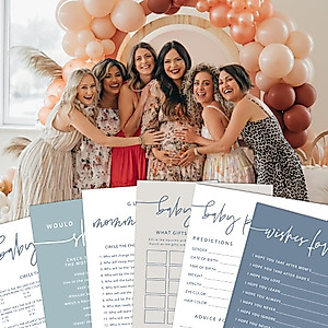 GardenCity Baby Shower Games for Boy - Set of 6 Baby Shower Games for 25 Guests, Double-Sided Thick Cards, Gender Neutral, Minimalist Blue