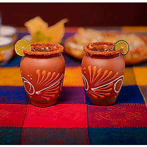 Cantaritos de Barro Mexicanos - Set of 2 Authentic Mexican Glazed Clay Mugs 14 oz - Jarritos de Barro Mexicanos - Clay Cups Tazas de Barro - Vasos de Barro for Drink Tequila (Clay Orange Decor)