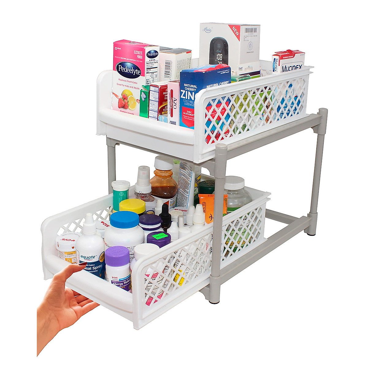 Skywin Drawer Storage 2 Tier Sliding Cabinet Pull Out Organizer | Bathroom Organizer | Under Sink Organizers and Storage | Cabinet Organizers and Storage