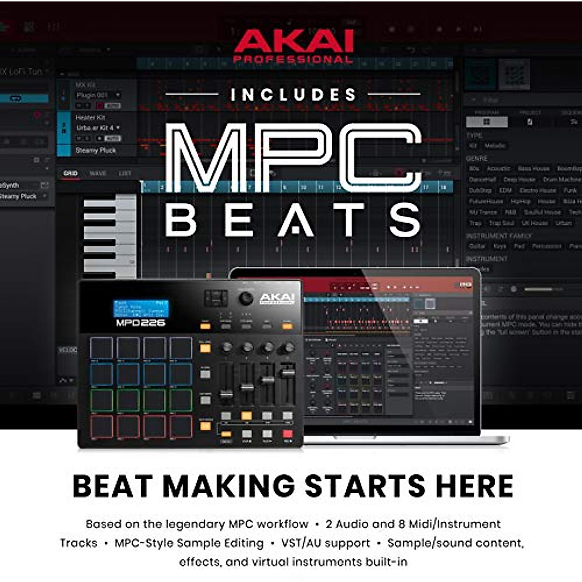 AKAI Professional MPD226 - USB MIDI Controller with 16 RGB MPC Drum Pads, Fully-Assignable Production-Ready Controls, and Production Software Package
