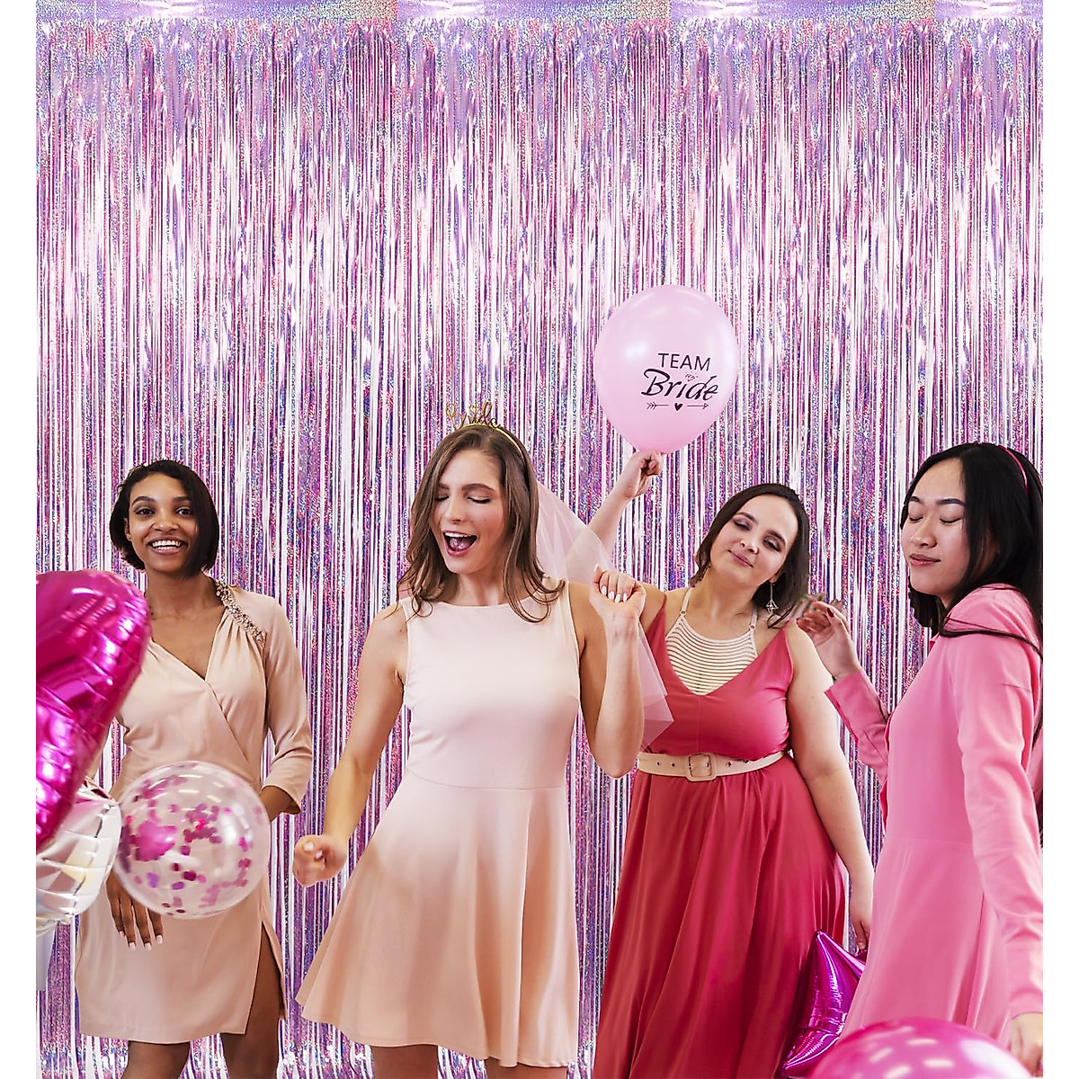 GOER 3.2 ft x 8.2 ft Metallic Tinsel Foil Fringe Curtains Party Photo Backdrop Party Streamers for Birthday,Graduation,New Year Eve Decorations Wedding Decor(1 Pack,Laser Pink)