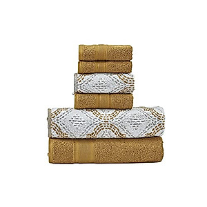 Modern Threads Capri 6-Piece Reversible Yarn Dyed Jacquard Towel Set - Bath Towels, Hand Towels, & Washcloths - Super Absorbent & Quick Dry - 100% Combed Cotton, Gold