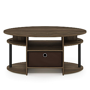 Furinno Jaya Simple Design Oval Coffee Table with Bin for Living Room, Columbia Walnut/Black/Dark Brown
