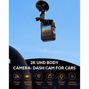 Losfom WD7 2K Body Camera, GPS 128G Body Worn Camera, Built-in 4600MAH Battery for 16H Recording, 1440P Body Mounted Camera，IP67 Waterproof Cam, Wearable Camera for Outdoor,Sport, Home