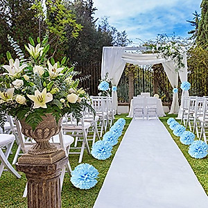 18pcs Tissue Hanging Paper Pom-poms, Hmxpls Flower Ball Wedding Party Outdoor Decoration Premium Tissue Paper Pom Pom Flowers Craft Kit (Blue & White), 8"/ 10"/ 12"