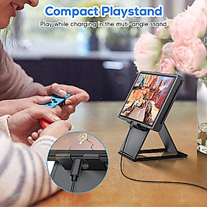 Case and Tempered Glass Screen Protector Compatible with Nintendo Switch OLED, Portable Travel Carrying Case Pouch with Pocket, Slim Protective Shell, Stand, Joystick Caps for Accessories and Games