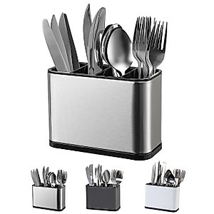 LIBODOUR Silverware Organizer Kitchen Utensil Holder For Counter Stainless Steel Caddy 4 Compartments Organizer Capacity Flatware Spoon Fork Tool Cutlery Holder