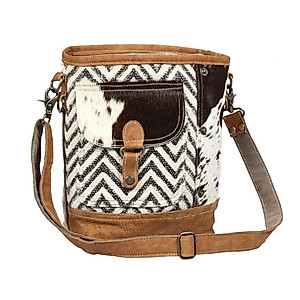 Myra Bag Moire Upcycled Canvas & Cowhide Pocket Shoulder Bag S-1341