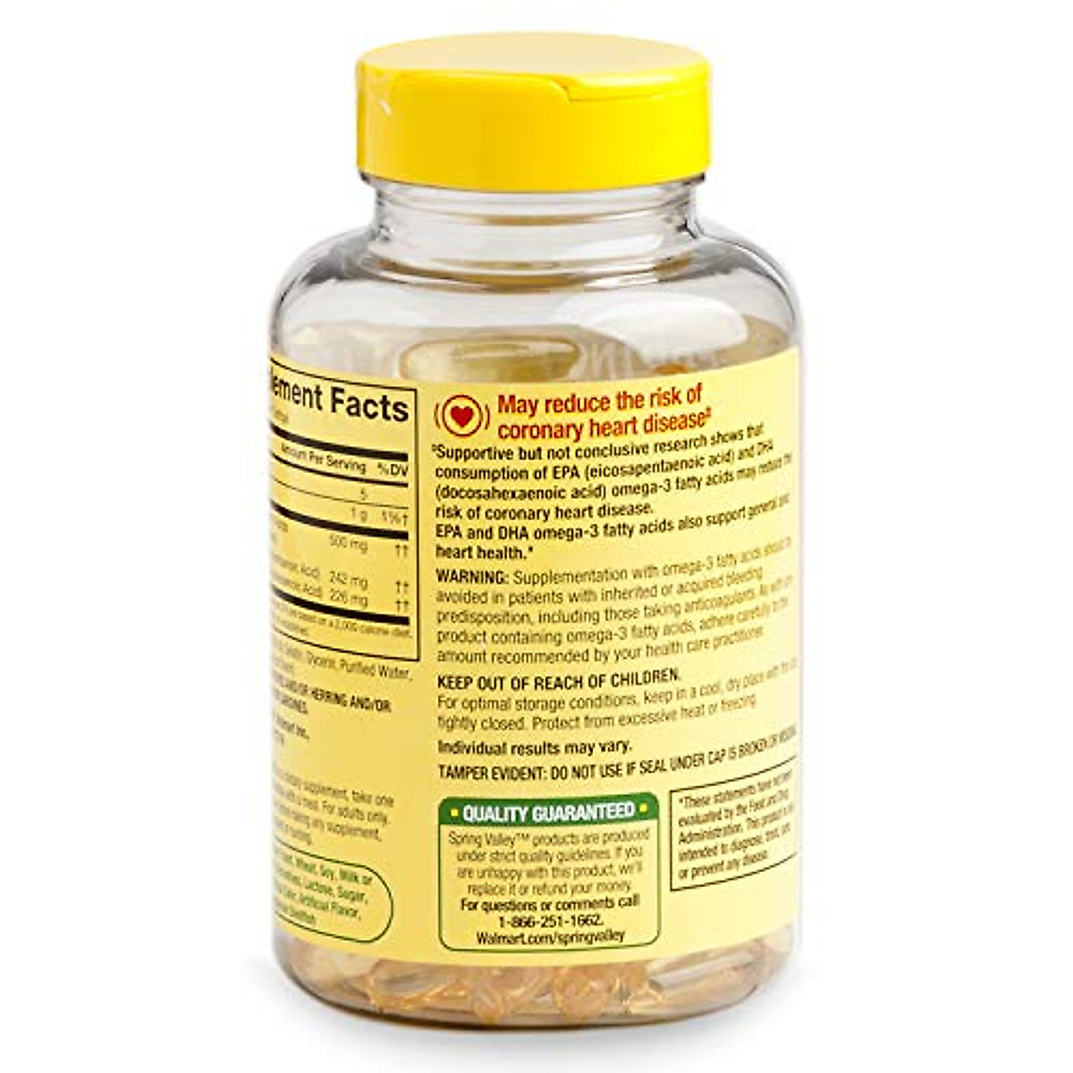 Spring Valley Omega-3 500 mg from Fish Oil, Heart Health, Lemon,120 Softgels