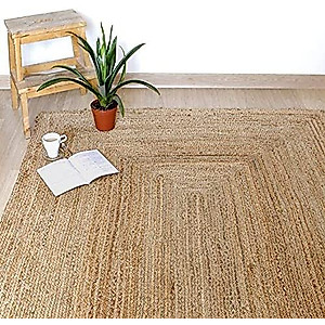 Handwoven Jute Area Rug- Natural Yarn- Rustic Vintage Beige Braided Reversible Rectangular Rugs for Bedroom, Kitchen, Living Room, Farmhouse (4x6 Feet)