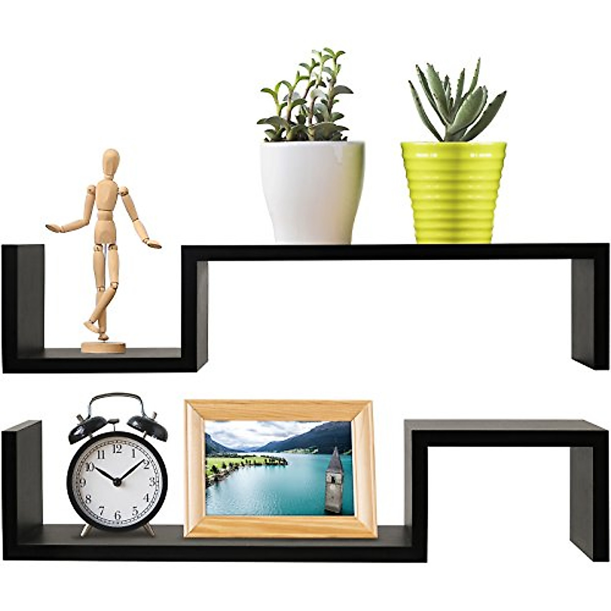 Greenco Floating Wall Shelves, Espresso Finish (2pcs) | Wall-Mounted Shelves, Storage, Hanging/Floating Shelf, Bookshelf, Book Organizer | Bedroom, Toilet, Restroom, Farmhouse, Wall, Bathroom Decor