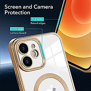 KANGHAR for iPhone 12 Case Magnetic [Support Magsafe Charger] Wireless Anti-Scratch Shockproof Clear Four Corner Cushion Screen Protector Anti-Dropping Full Body Protection Cover-Gold