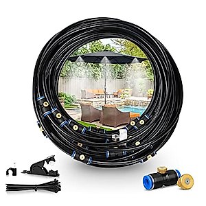 GEJRIO Mister System for Outside Patio，Outdoor Mister with 72FT Misting Hose，Patio Misters for Cooling with 26 Brass Mist Nozzles & an Adapter (3/4")，Misting Cooling System for Garden and Porch