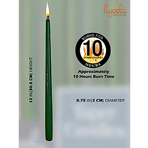 Hyoola 12 Pack Tall Taper Candles - 12 Inch Hunter Green Dripless, Unscented Dinner Candle - Paraffin Wax with Cotton Wicks - 10 Hour Burn Time