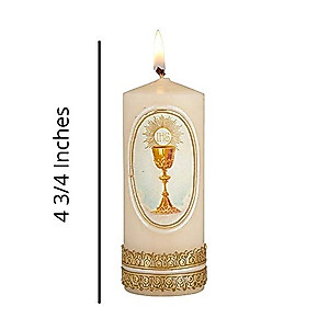 First Communion Candle with Chalice and Host Decoration, Keepsake Gift for Girls and Boys, 4 3/4 x 2 Inches