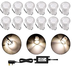 CISLAN LED Deck Stair Lights, 12 Pack Φ1.18in Warm White Stainless Steel and PC Stair Light Low Voltage 12V IP67 Waterproof Outdoor Landscape Lighting for Outside Garden Step Yard Lawn