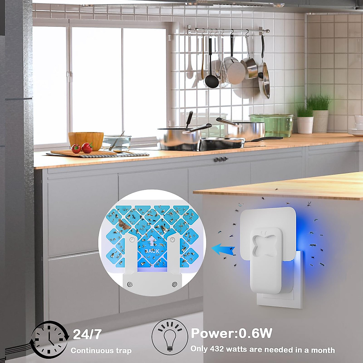 Fruit Fly Traps for Indoors, Plug-in Flying Insect Trap, Fly Catcher Indoor for Mosquito, Fruit Flies, Gnats, Moths, Gnat Killer Indoor, Gnat Traps, Bug Traps Fly Traps Indoor for Home